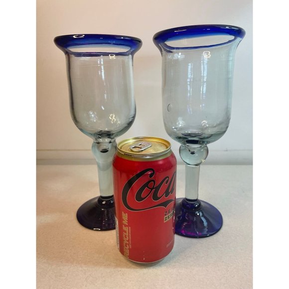 Unmarked | Dining | Mexican Folk Art Hand Blown Glass Wine Goblets Blue ...